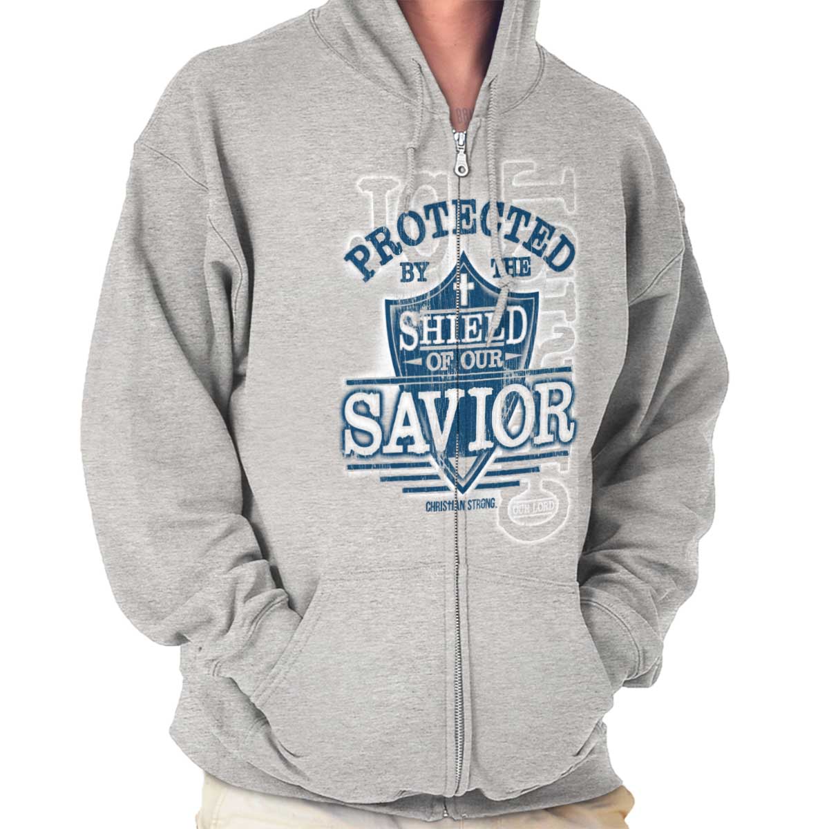 Shield of our Savior Full Zip Hooded Sweatshirt | – Christian Strong