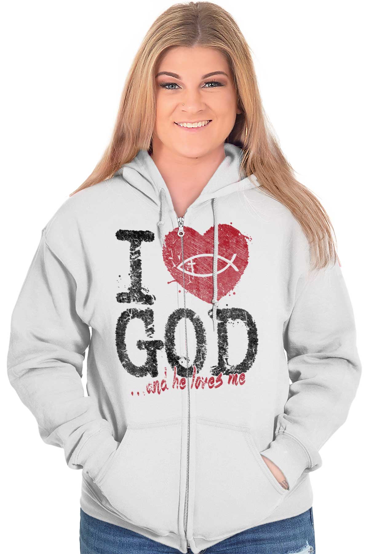 I Love God Full Zip Hooded Sweatshirt | – Christian Strong